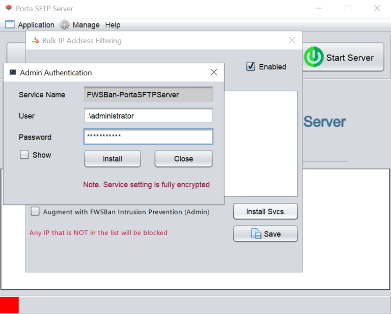 Enable Firewall (FWSBan) W/ SFTP Server - PORTA SFTP SERVER